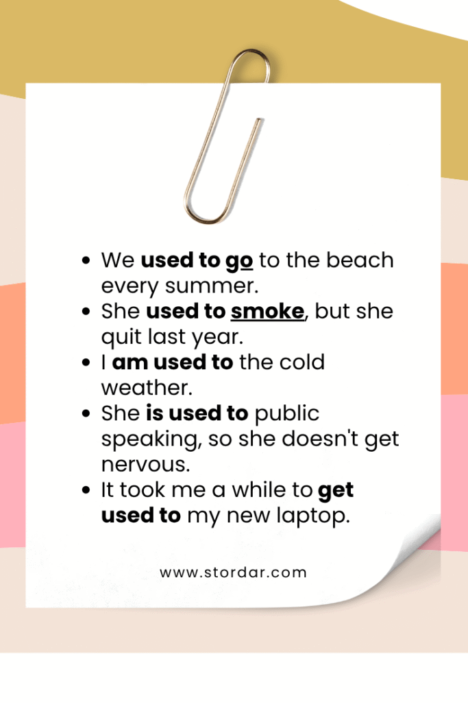 Patterns with USED TO examples, listening practice, free quiz